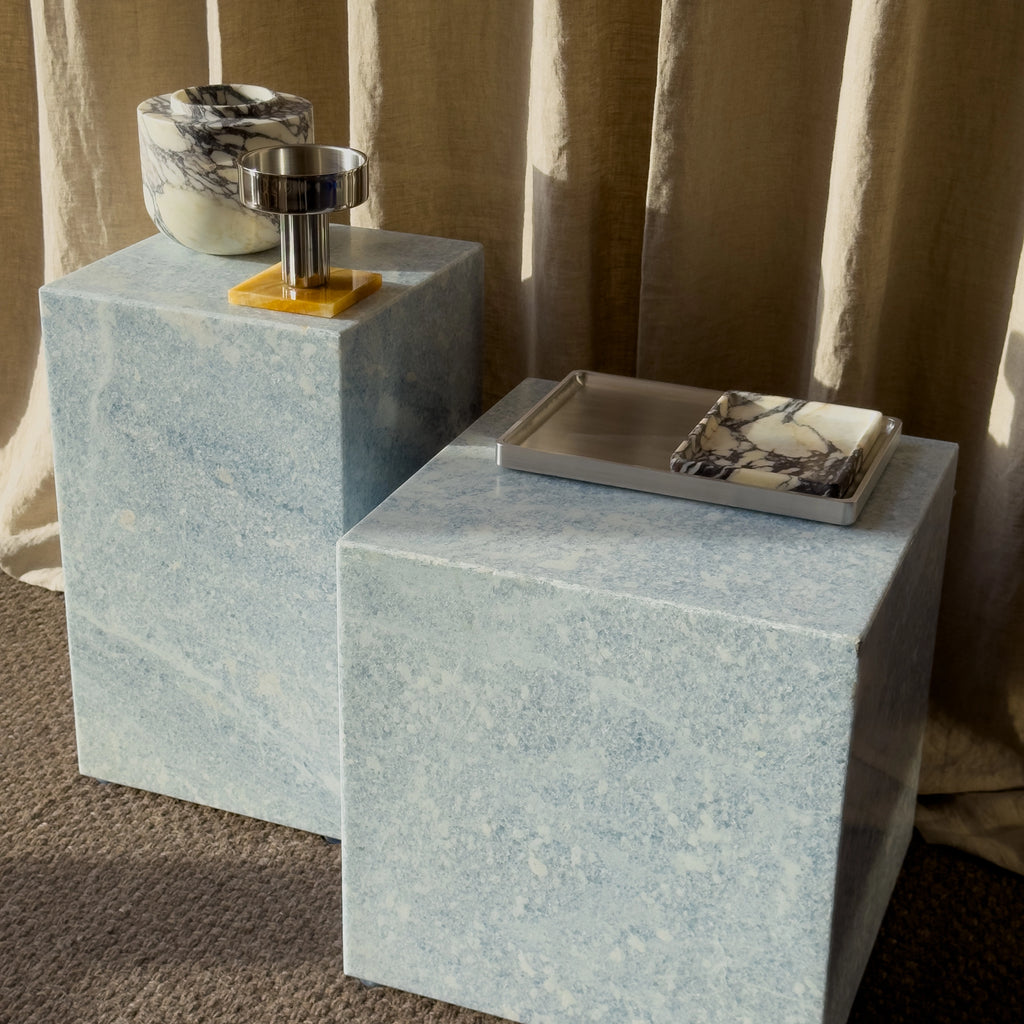 metropolis - blue crystal marble side table plinth